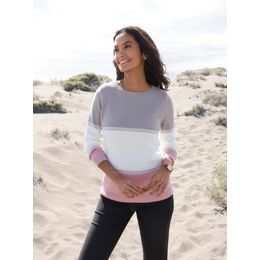 Strickpullover Casual Looks "Rundhals-Pullover", Damen, Gr. 52, hortensie, ecru, gemustert, 50% Baumwolle, 50% Polyacryl, gemustert, mehrfarbig, Pullover Strickpullover