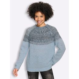 Strickpullover Heine "Pullover", Damen, Gr. 34, bleu, meliert, 41% Polyacryl, 20% Polyester, 20% Wolle, 19% Polyamid, gemustert, mehrfarbig, Pullover Strickpullover