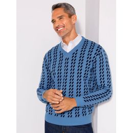 V-Ausschnitt-Pullover CLASSIC "V-Pullover", Herren, Gr. 50, mittelblau, marine, 100% Polyacryl, gemustert, mehrfarbig, Pullover