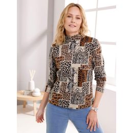 Print-Shirt Classic Basics "Langarm-Shirt", Damen, Gr. 38, beige, schwarz, bedruckt, 100% Baumwolle, gemustert, mehrfarbig, Rundhals, Shirts