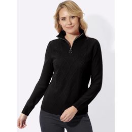 Strickpullover Classic Basics "Troyer-Pullover", Damen, Gr. 44, schwarz, 100% Polyacryl, unifarben, Pullover Strickpullover