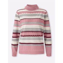 Strickpullover Classic Basics "Stehkragen-Pullover", Damen, Gr. 38, hortensie, ecru, gemustert, 100% Polyacryl, gemustert, gestreift, Pullover Strickpullover