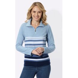 Fleeceshirt Classic Basics "Fleece-Shirt", Damen, Gr. 44, ecru, mittelblau, geringelt, 100% Polyester, gemustert, gestreift, mehrfarbig, Shirts