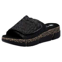 Pantolette Rieker, Damen, Gr. 38, schwarz, Lederimitat, unifarben, Schuhe Pantolette, Sommerschuh, Klettschuh, Hausschuh, Plateau, mit Klettverschluss, Topseller
