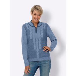 Stehkragenpullover Classic Basics "Stehkragen-Pullover", Damen, Gr. 56, blau (bleu, meliert), 100% Polyacryl, meliert, Pullover Stehkragenpullover