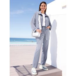 Shirtjacke Heine "Sweatshirtjacke", Damen, Gr. 40, taubenblau, 50% Modal, 44% Polyester, 6% Elasthan, unifarben, Shirts Shirtjacke
