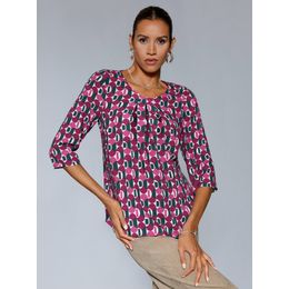 CR&Eacute;ATION L Druckbluse CREATION L, Damen, Gr. 40, erika, malve, bedruckt, 100% Viskose, gemustert, Rundhals, Blusen Druckbluse