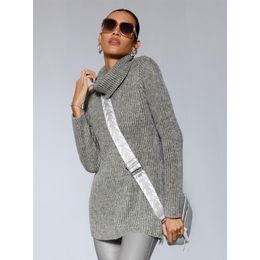 CR&Eacute;ATION L Rollkragenpullover CREATION L "Woll-Alpaka-Mix-Pullover", Damen, Gr. 38, hellgrau, anthrazit, meliert, 30% Wolle, 22% Polyacryl, 20% Polyamid, 18% Alpaka, 10% metallisierte Fasern, bedruckt, gemustert, mehrfarbig, Pullover Rollkragenpullover