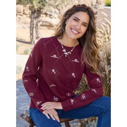 Ajourpullover Classic Basics "Ajour-Pullover", Damen, Gr. 42, bordeaux, 100% Polyacryl, gebl&uuml;mt, gemustert, mehrfarbig, Pullover