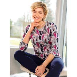 Langarmshirt Classic Basics "Druck-Shirt", Damen, Gr. 36, steingrau, malve, bedruckt, 100% Baumwolle, gemustert, Rundhals, Shirts Langarmshirt