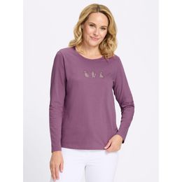Langarmshirt Classic Basics "Shirt", Damen, Gr. 56, violett, mauve, 100% Baumwolle, gemustert, Rundhals, Shirts Langarmshirt