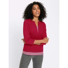 2-in-1-Shirt Classic Basics "2-in-1-Shirt", Damen, Gr. 38, rot, wei&szlig;, 100% Baumwolle, bedruckt, gemustert, gestreift, unifarben, V-Ausschnitt, Shirts 2-in-1 Shirt