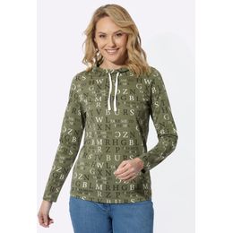 Stehkragenshirt Classic Basics "Langarm-Shirt", Damen, Gr. 38, khaki, ecru, bedruckt, 100% Baumwolle, gemustert, mehrfarbig, Shirts Stehkragenshirt