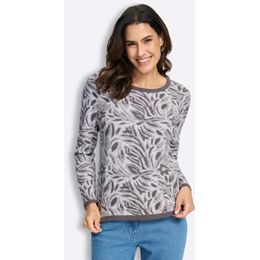 Jacquardpullover Inspirationen "Jacquard-Pullover", Damen, Gr. 36, grau (anthrazit, ecru, gemustert), 50% Viskose, 25% Polyester, 25% Polyamid, gebl&uuml;mt, gemustert, mehrfarbig, Pullover