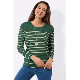 Langarmshirt Casual Looks "Ringelshirt", Damen, Gr. 38, moos, sand, geringelt, 100% Baumwolle, gemustert, gestreift, mehrfarbig, Rundhals, Shirts Langarmshirt