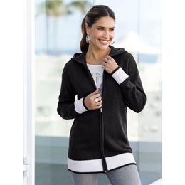 Longstrickjacke Classic Basics, Damen, Gr. 52, schwarz, wei&szlig;, 100% Polyacryl, gemustert, mehrfarbig, Strickjacken Longstrickjacke