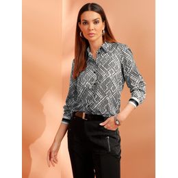 Langarmbluse Heine, Damen, Gr. 38, schwarz-wei&szlig; (schwarz, champagner, bedruckt), 98% Polyester, 2% Elasthan, bedruckt, gemustert, Blusen