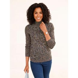 Stehkragenpullover Classic Basics "Stehkragen-Pullover", Damen, Gr. 42, ecru, oliv, meliert, 100% Polyacryl, gemustert, mehrfarbig, meliert, Pullover Stehkragenpullover