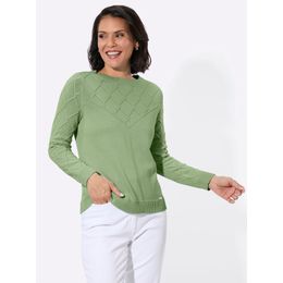 Strickpullover Casual Looks "U-Boot-Pullover", Damen, Gr. 36, eucalyptus, 100% Baumwolle, unifarben, Pullover Strickpullover