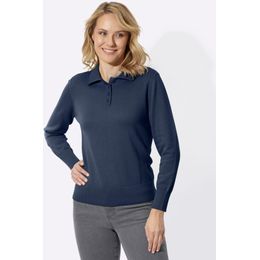 Polokragenpullover Classic Basics "Polopullover", Damen, Gr. 42, blau (dunkelblau), 100% Baumwolle, unifarben, Pullover