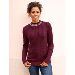 Stehkragenpullover Classic Basics "Stehkragen-Pullover", Damen, Gr. 42, mauve, sand, 100% Baumwolle, gemustert, gestreift, mehrfarbig, Pullover Stehkragenpullover