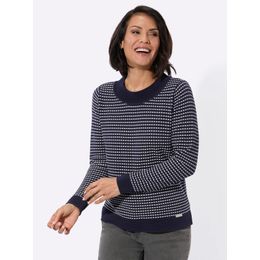 Rundhalspullover Casual Looks "Rundhals-Pullover", Damen, Gr. 50, marine, ecru, gemustert, 50% Baumwolle, 50% Polyacryl, gemustert, Pullover Rundhalspullover