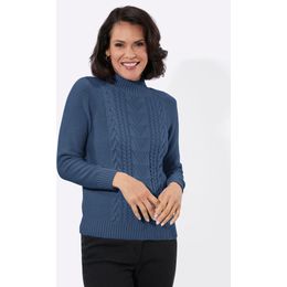 Stehkragenpullover Casual Looks "Stehkragen-Pullover", Damen, Gr. 36, jeansblau, 100% Baumwolle, unifarben, Pullover Stehkragenpullover