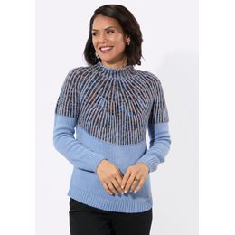 Norwegerpullover Casual Looks "Norwegerpullover", Damen, Gr. 42, bleu, cognac, gemustert, 75% Polyacryl, 25% Wolle, gemustert, mehrfarbig, Pullover Norwegerpullover