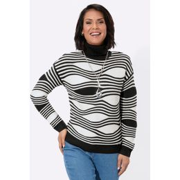 Rollkragenpullover Casual Looks "Rollkragenpullover", Damen, Gr. 40, schwarz, ecru, gemustert, 54% Polyacryl, 46% Baumwolle, gemustert, mehrfarbig, Pullover Rollkragenpullover