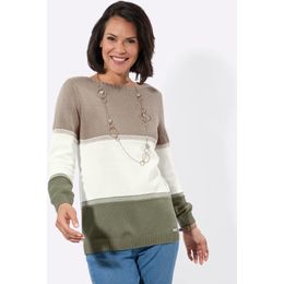 Strickpullover Casual Looks "Rundhals-Pullover", Damen, Gr. 52, khaki, ecru, gemustert, 50% Baumwolle, 50% Polyacryl, gemustert, mehrfarbig, Pullover Strickpullover