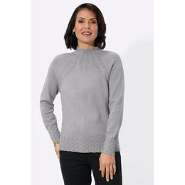 Stehkragenpullover Casual Looks "Stehkragen-Pullover", Damen, Gr. 40, grau (steingrau, meliert), 50% Viskose, 28% Polyester, 22% Polyamid, meliert, unifarben, Pullover Stehkragenpullover