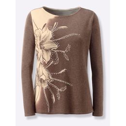 CR&Eacute;ATION L Strickpullover CREATION L "Woll-Mix-Pullover", Damen, Gr. 38, schoko, beige, bedruckt, 30% Viskose, 30% Wolle, 20% Polyacryl, 20% Polyamid, gebl&uuml;mt, gemustert, unifarben, Pullover Strickpullover