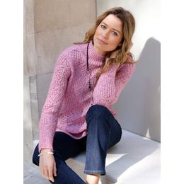 Ajourpullover Inspirationen "Stehkragen-Pullover", Damen, Gr. 52, orchidee, meliert, 43% Polyester, 42% Polyacryl, 11% Polyamid, 4% Wolle, meliert, unifarben, Pullover