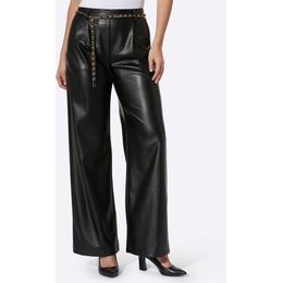 Lederimitathose Heine, Damen, Gr. 34, Normalgr&ouml;&szlig;en, schwarz, 100% Polyester, unifarben, Hosen