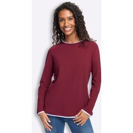 Langarmshirt Heine "Langarm-Shirt", Damen, Gr. 34, kirsche, wei&szlig;, 95% Baumwolle, 5% Elasthan, gemustert, mehrfarbig, Rundhals, Shirts Langarmshirt