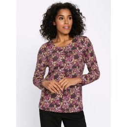 Langarmshirt Classic Basics "Langarm-Shirt", Damen, Gr. 38, bordeaux, mauve, bedruckt, 100% Baumwolle, gebl&uuml;mt, gemustert, mehrfarbig, Rundhals, Shirts Langarmshirt