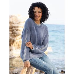 Strickpullover Heine "Pullover", Damen, Gr. 48, rauchblau, 70% Polyacryl, 18% Wolle, 10% Polyester, 2% Elasthan, gemustert, mehrfarbig, unifarben, Pullover Strickpullover