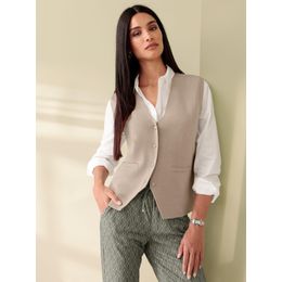 Strickweste Heine, Damen, Gr. 48, sesam, 50% Viskose, 28% Polyester, 22% Polyamid, unifarben, Westen Strickweste