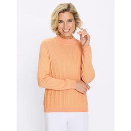 Stehkragenpullover Classic Basics "Pullover", Damen, Gr. 38, apricot, 100% Baumwolle, gemustert, unifarben, Pullover Stehkragenpullover