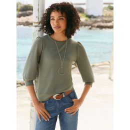 Sweatshirt Heine, Damen, Gr. 34, khaki, 50% Modal, 44% Polyester, 6% Elasthan, unifarben, Rundhals, Sweatshirts Sweatshirt