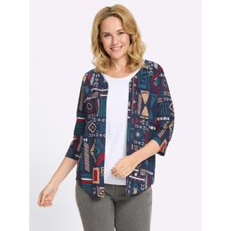 Shirtjacke Classic Basics "Shirtjacke", Damen, Gr. 44, marine, topas, bedruckt, 100% Baumwolle, ethno, gemustert, mehrfarbig, V-Ausschnitt, Shirts Shirtjacke