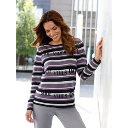 Jacquardpullover Classic Basics "Pullover", Damen, Gr. 46, schwarz, feige, gemustert, 100% Polyacryl, gemustert, gestreift, Pullover