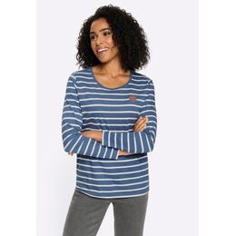 Langarmshirt Classic Basics "Ringelshirt", Damen, Gr. 50, jeansblau, ecru, geringelt, 100% Baumwolle, gemustert, gestreift, Rundhals, Shirts Langarmshirt