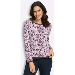 Jacquardpullover Inspirationen "Jacquard-Pullover", Damen, Gr. 36, rosa (aubergine, ecru, gemustert), 50% Viskose, 25% Polyester, 25% Polyamid, gebl&uuml;mt, gemustert, mehrfarbig, Pullover