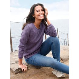 Langarmshirt Casual Looks "Jacquard-Shirt", Damen, Gr. 36, feige, 98% Polyester, 2% Elasthan, unifarben, Rundhals, Shirts Langarmshirt