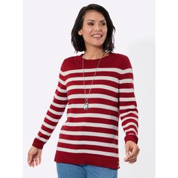 Rundhalspullover Casual Looks "Pullover", Damen, Gr. 44, rot, ecru, 50% Baumwolle, 50% Polyacryl, gemustert, gestreift, mehrfarbig, Pullover Rundhalspullover