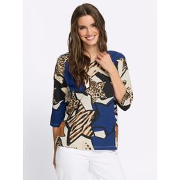 3/4-Arm-Shirt Classic Basics "Druck-Shirt", Damen, Gr. 44, royalblau, ecru, bedruckt, 100% Baumwolle, bedruckt, gemustert, mehrfarbig, Rundhals, Shirts 3/4-Arm-Shirt