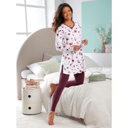 w&auml;schepur Schlafanzug W&Auml;SCHEPUR, Damen, Gr. 36/38, ecru, burgund, bedruckt, 50% Baumwolle, 50% Viskose, Homewear-Sets Schlafanzug