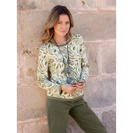 Jacquardpullover Inspirationen "Jacquard-Pullover", Damen, Gr. 36, gr&uuml;n (khaki, ecru, gemustert), 50% Viskose, 25% Polyester, 25% Polyamid, gebl&uuml;mt, gemustert, mehrfarbig, Pullover