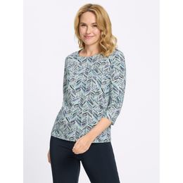3/4-Arm-Shirt Classic Basics "3/4-Arm-Shirt", Damen, Gr. 38, mint, marine, bedruckt, 100% Baumwolle, gemustert, mehrfarbig, Rundhals, Shirts 3/4-Arm-Shirt